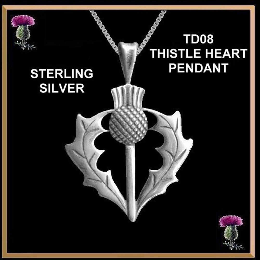 Thistle Heart Pendant Scottish Emblem - Sterling Silver - Etsy