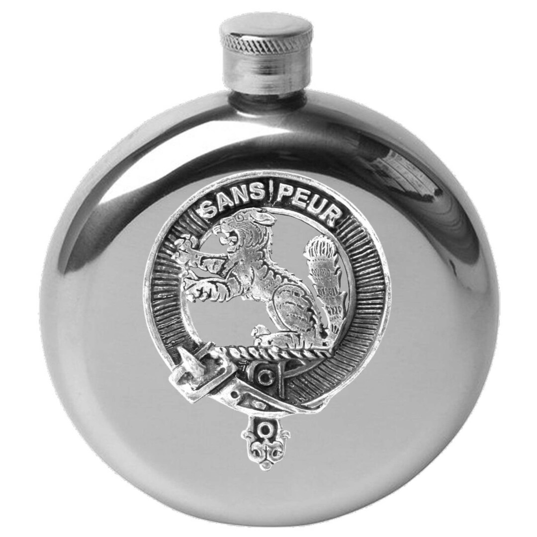Sutherland 5oz Round Scottish Clan Crest Badge Stainless Steel Flask - Etsy