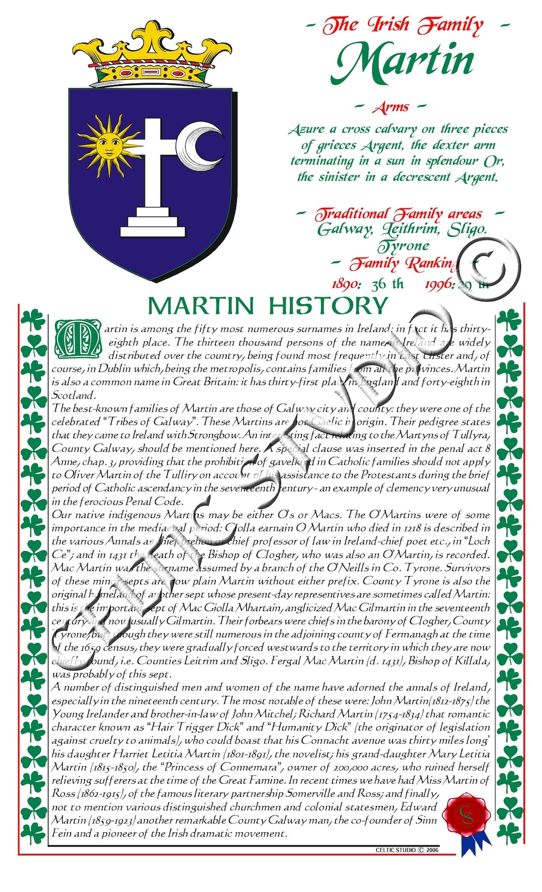 Martin Irish Family History - Etsy
