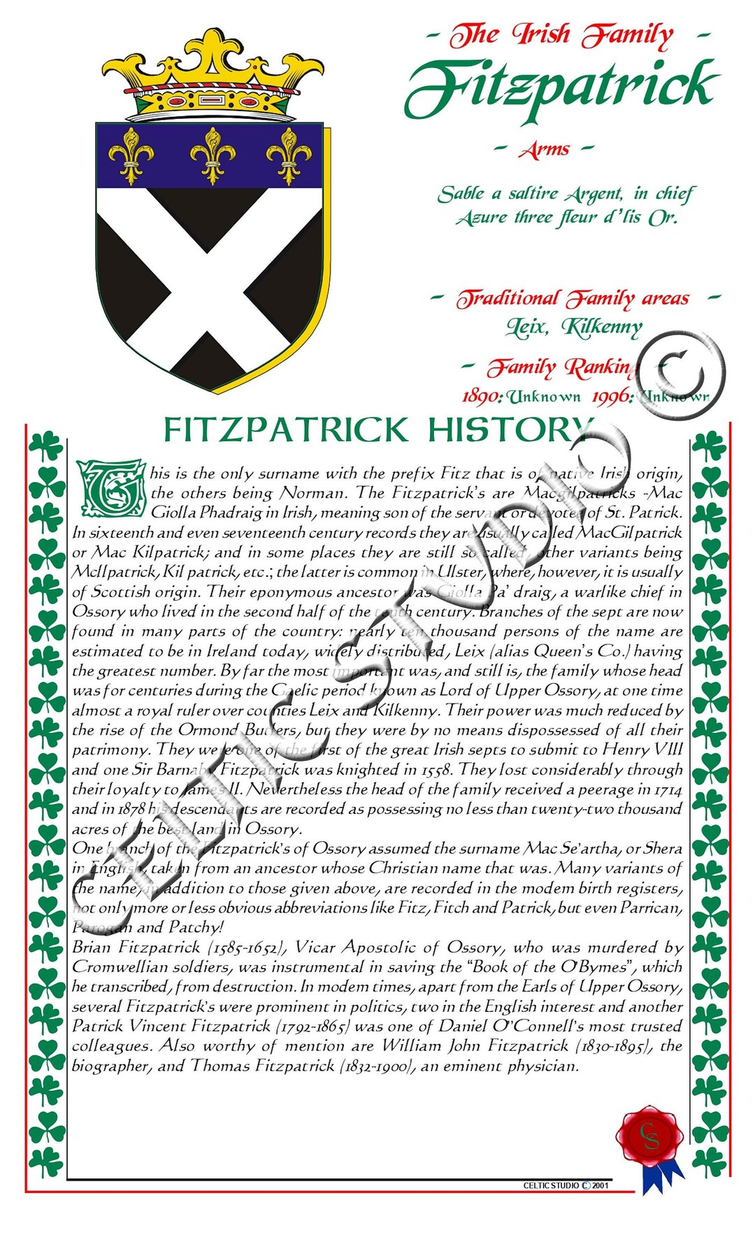 Fitzpatrick Irish Family History - Etsy