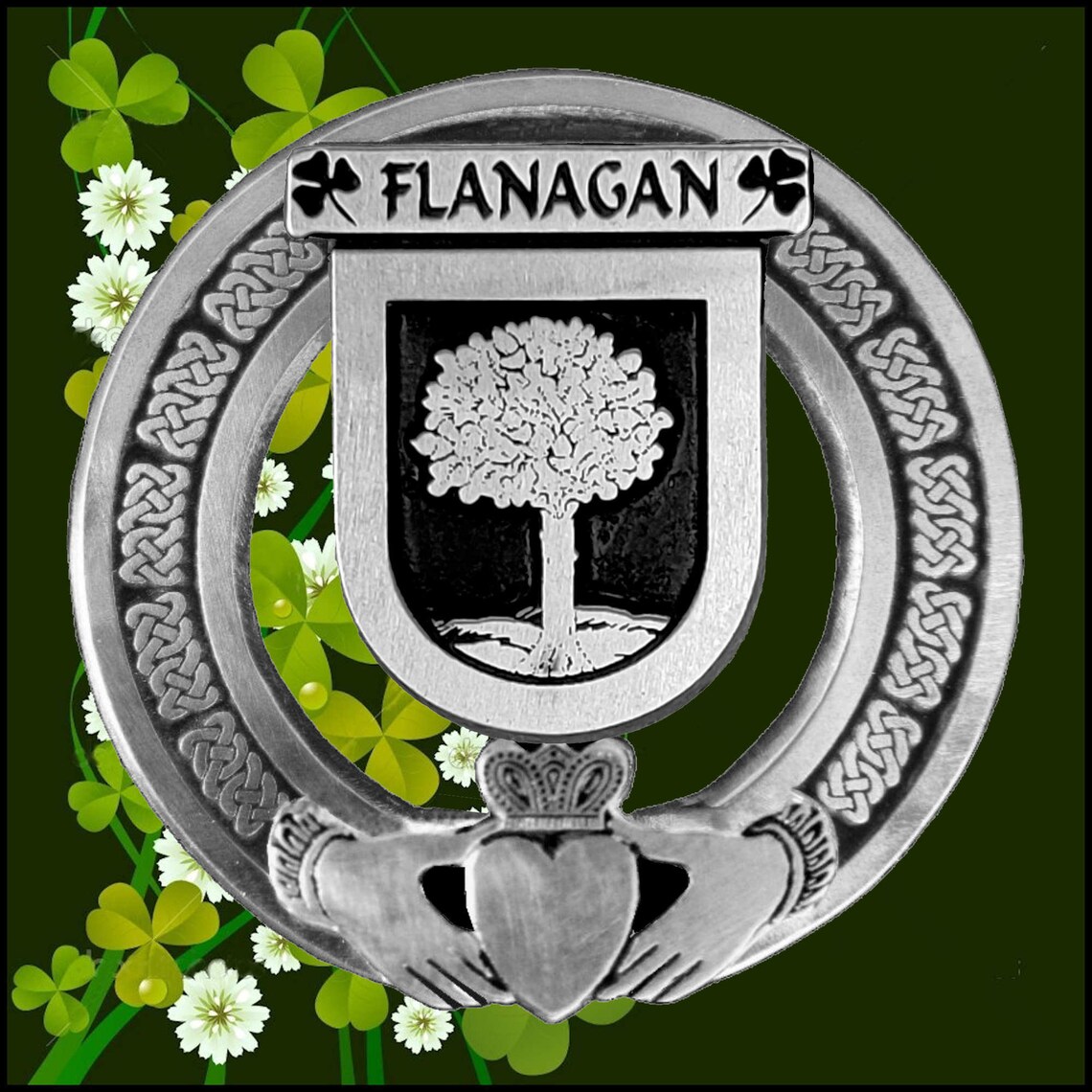 Flanagan Irish Claddagh Coat of Arms Badge | Etsy