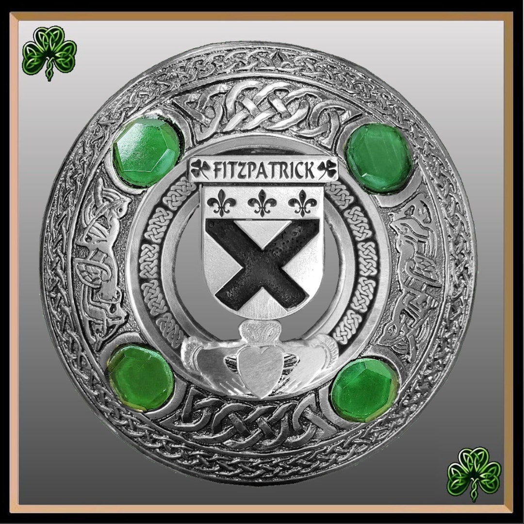 Fitzpatrick Irish Claddagh Coat of Arms Plaid Brooch ~ Emerald Stones ...
