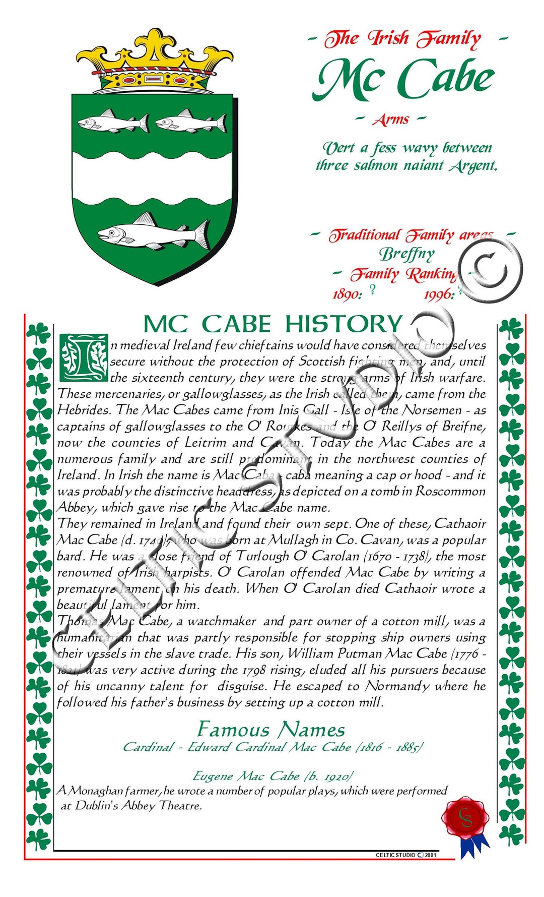 Mccabe Irish Family History - Etsy