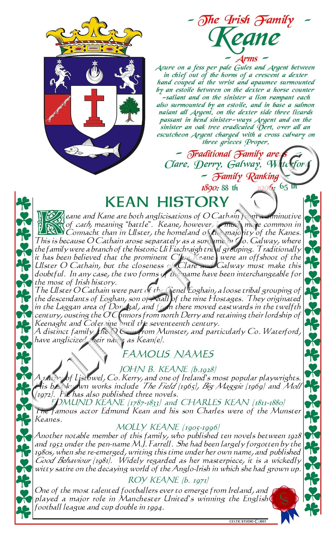 Keane Irish Family History - Etsy
