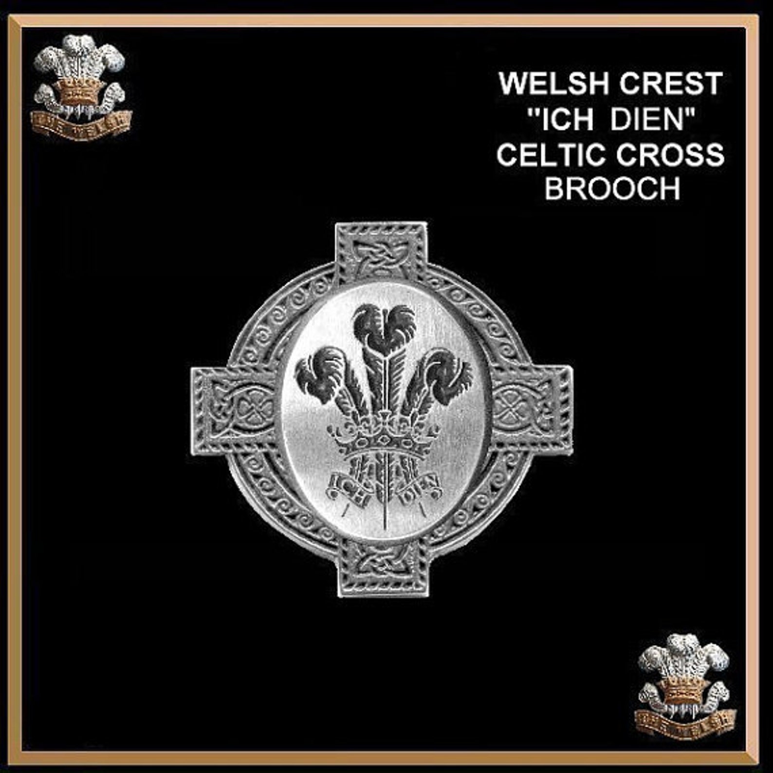 Welsh Ich Dien Brooch, Celtic Cross Pin - Etsy