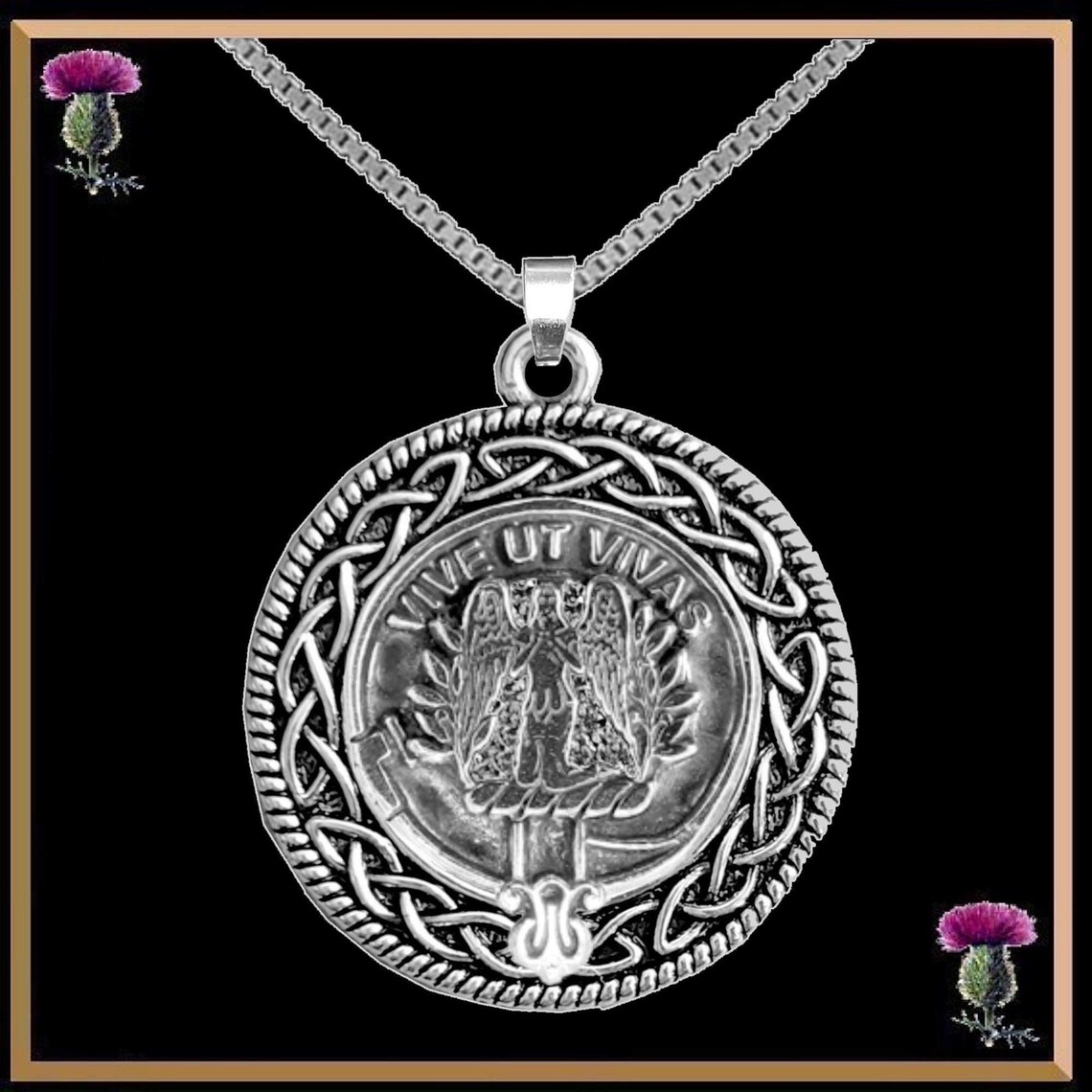Falconer Clan Crest Celtic Interlace Disk Pendant, Scottish Family ...