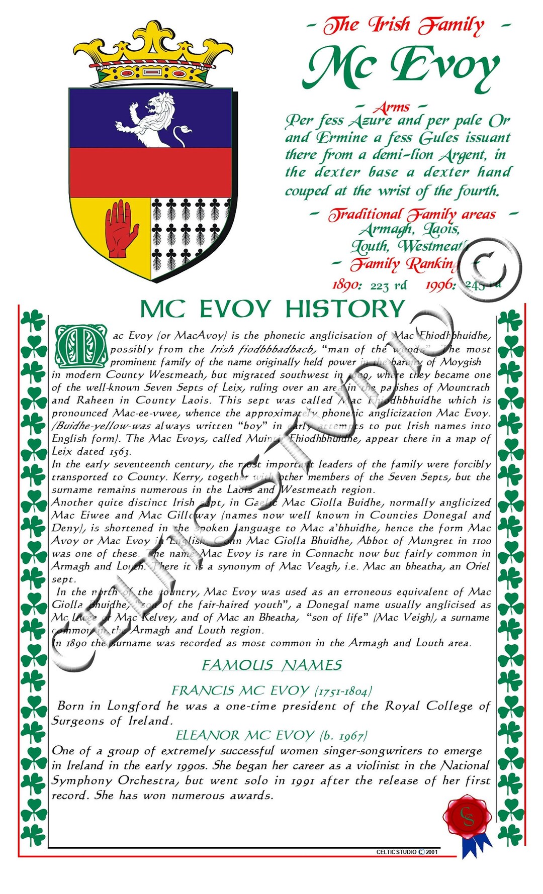 Mcevoy Irish Family History - Etsy