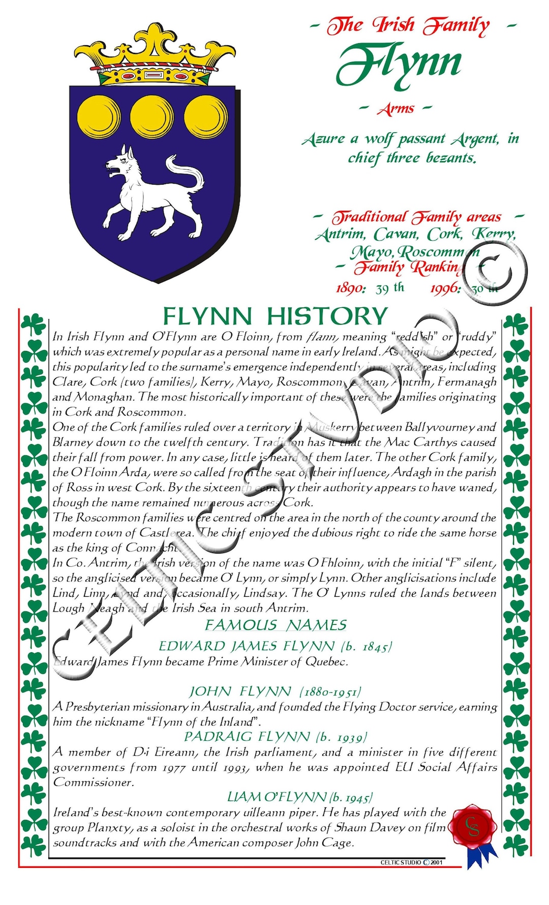 Flynn Irish Family History - Etsy