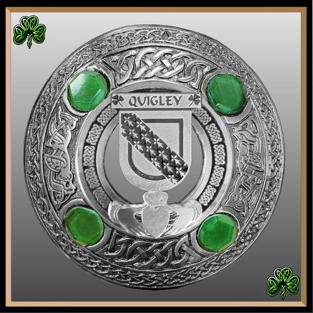 Quigley Irish Claddagh Coat of Arms Plaid Brooch ~ Emerald Stones - Etsy