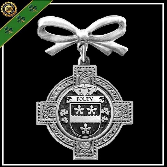 Foley Irish Coat of Arms Celtic Cross Bow Brooch - Etsy