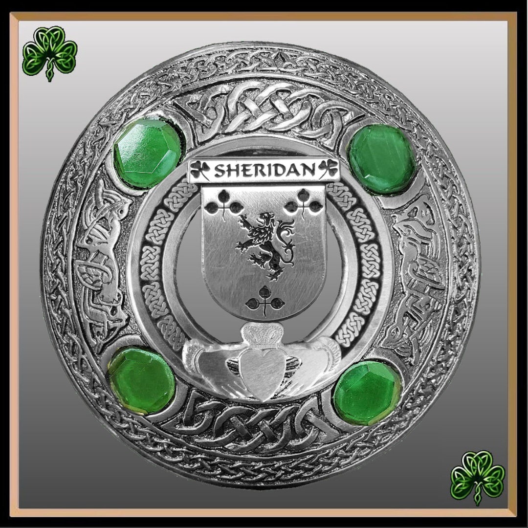 Sheridan Irish Claddagh Coat of Arms Plaid Brooch ~ Emerald Stones - Etsy
