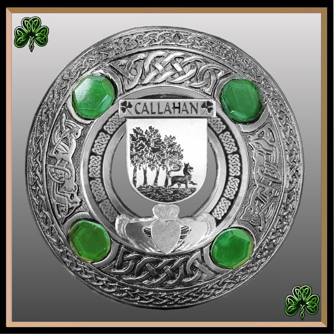 Callahan Irish Claddagh Coat of Arms Plaid Brooch ~ Emerald Stones - Etsy