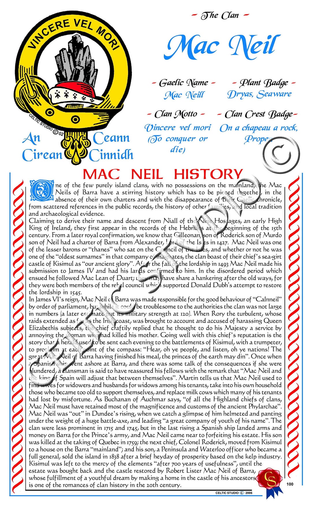 Macneill (barra) Scottish Clan History - Etsy