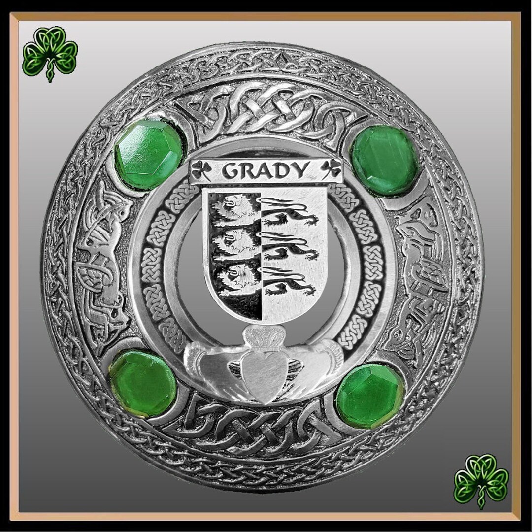 Grady Irish Claddagh Coat of Arms Plaid Brooch ~ Emerald Stones - Etsy