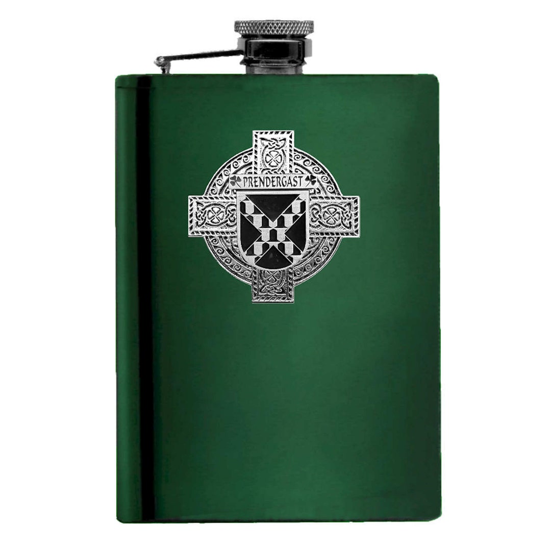 Prendergast Tipperary Irish Celtic Cross Badge 8 Oz. Flask Green, Black ...