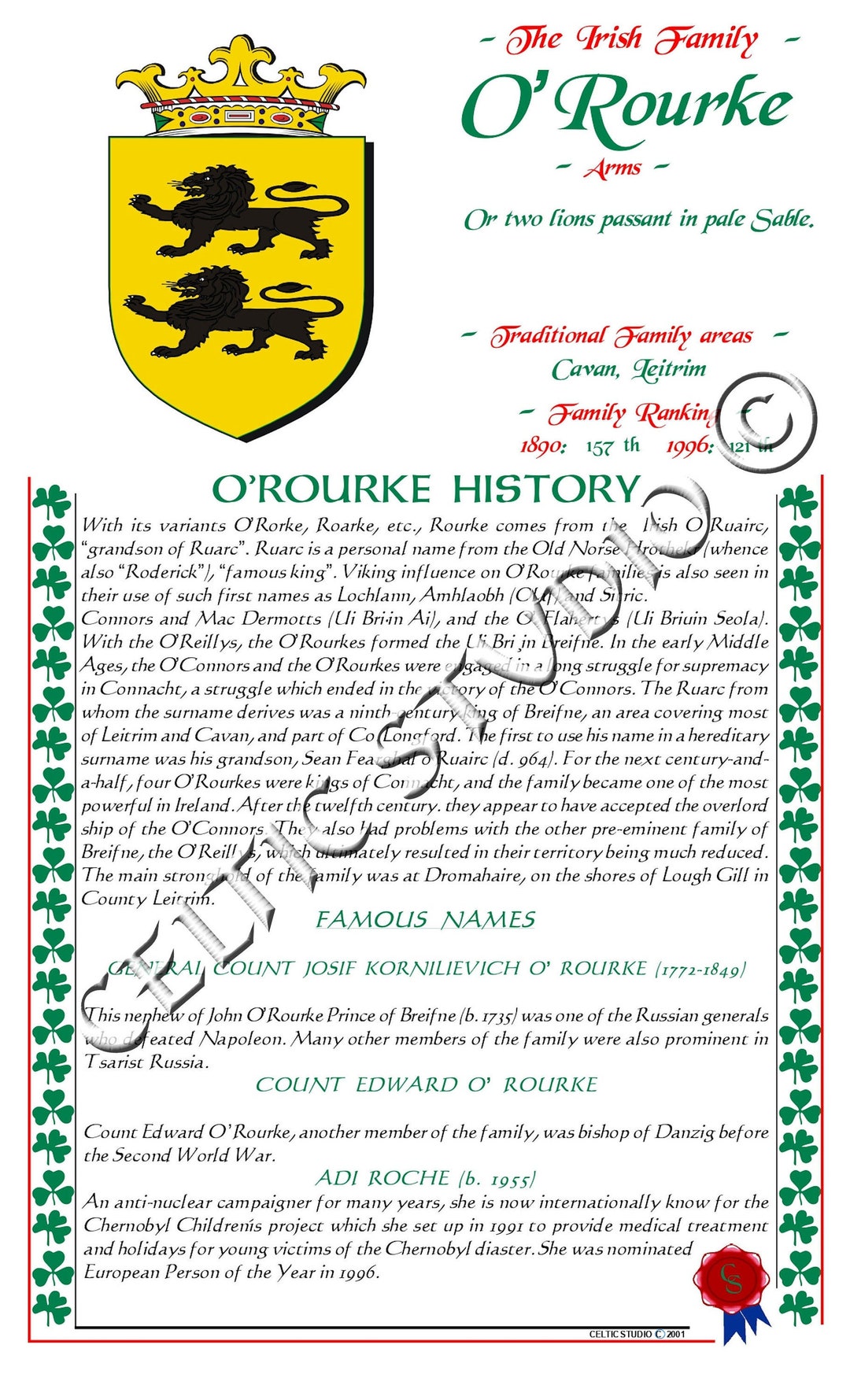 O'rourke Irish Family History - Etsy