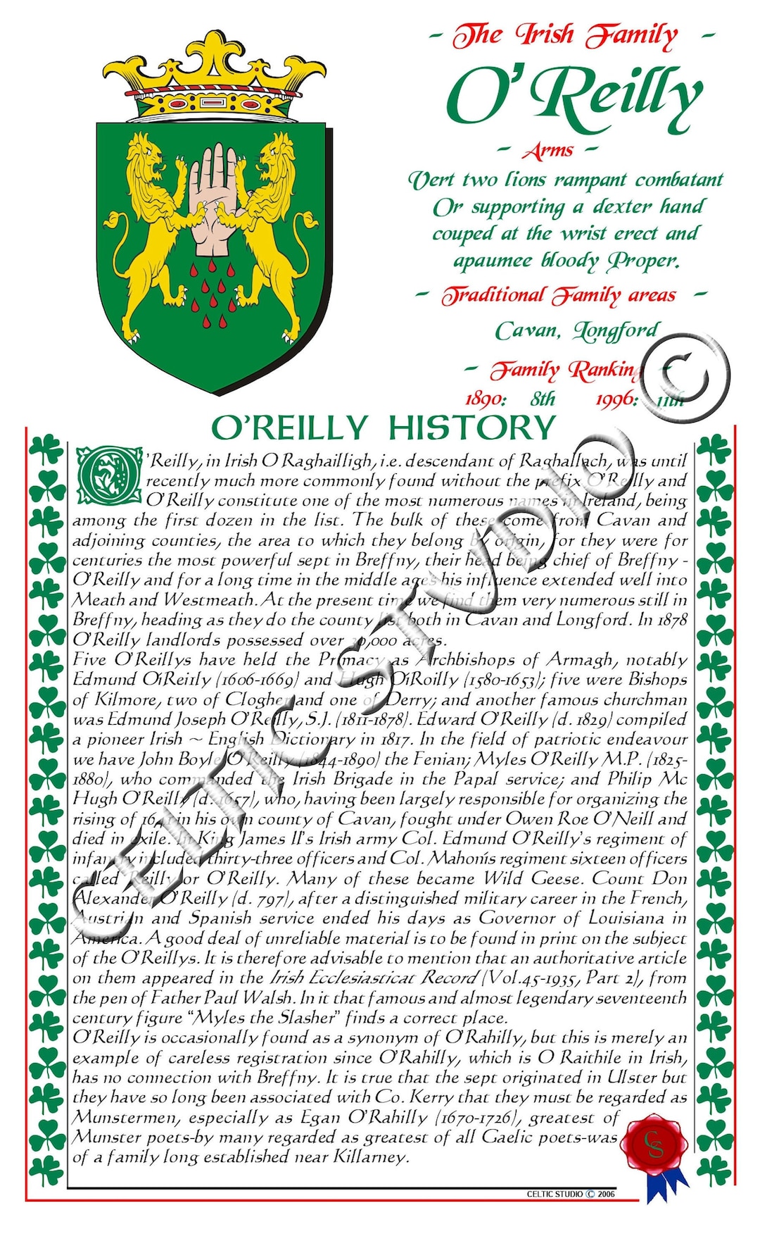 O'reilly Irish Family History - Etsy