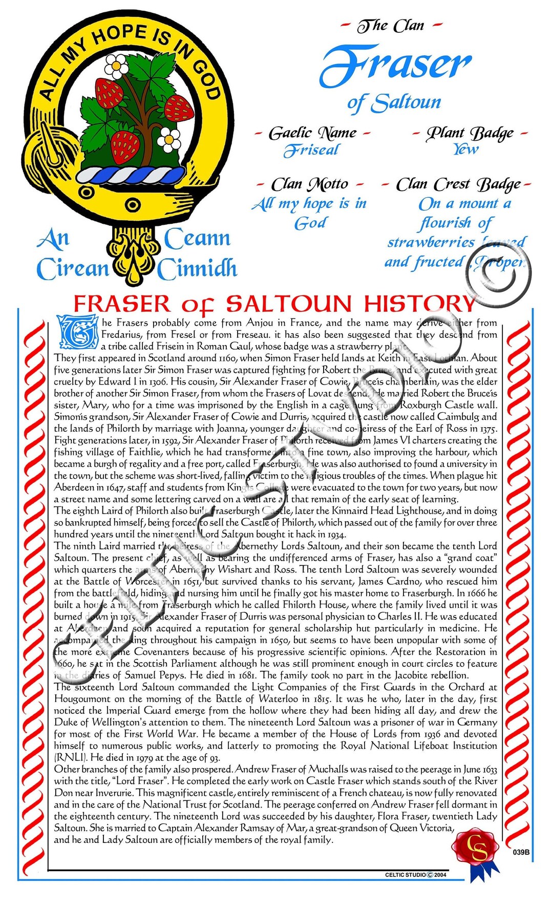 Fraser Saltoun Scottish Clan History - Etsy