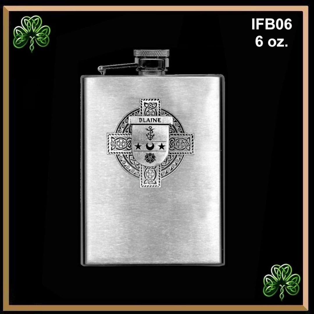 Irish 6oz Coat of Arms Badge Flask, Family Crest Hip Flask - All Names ...