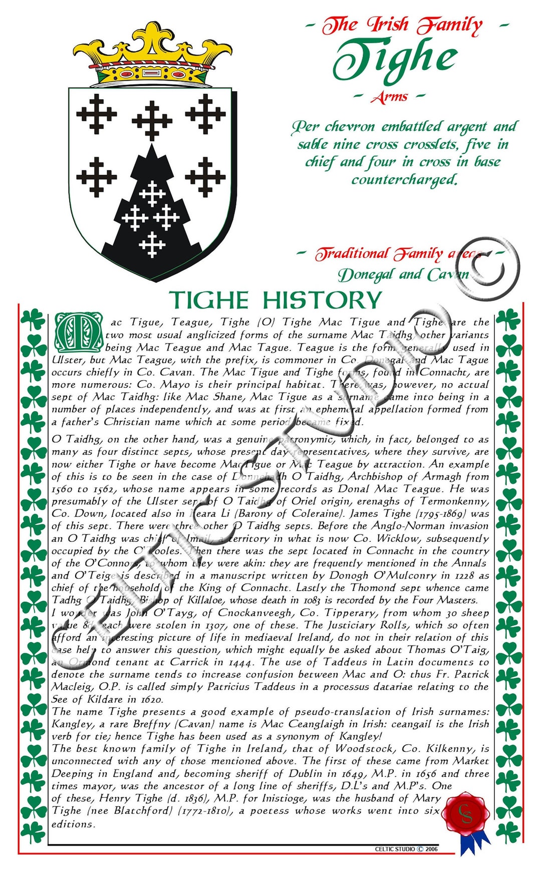 Tighe Irish Family History - Etsy