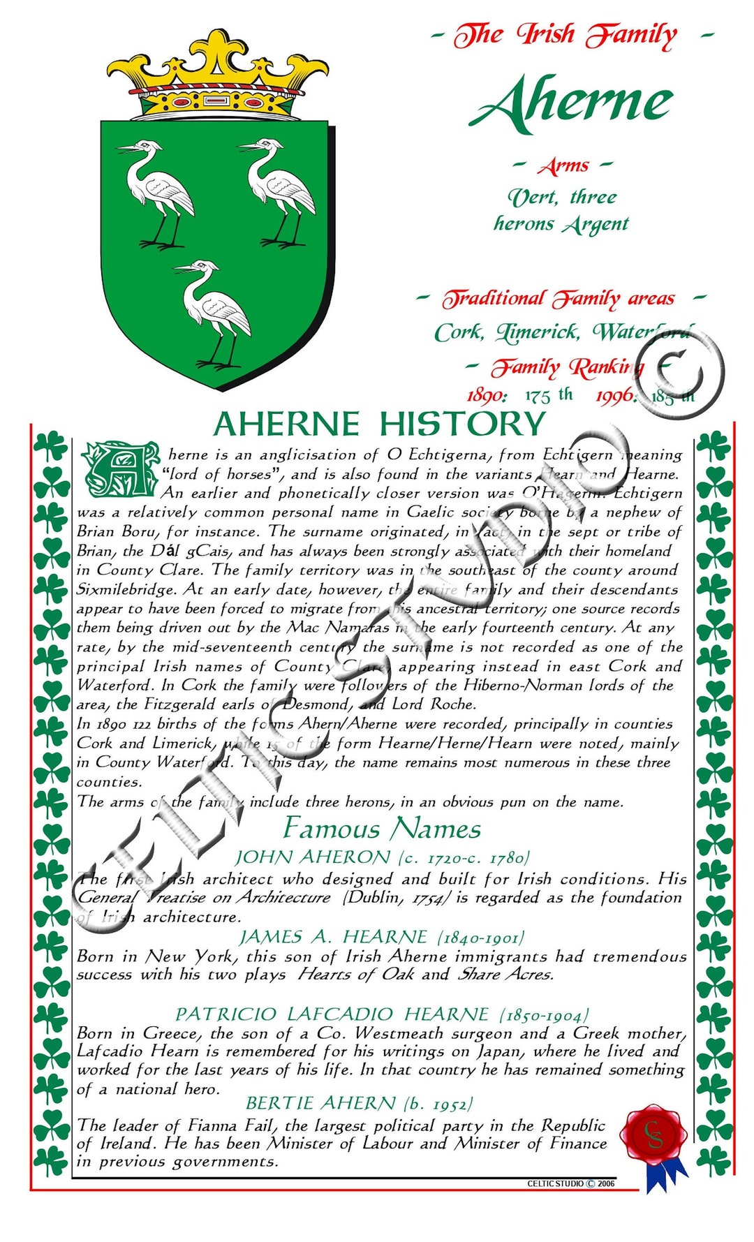 Aherne Irish Family History - Etsy