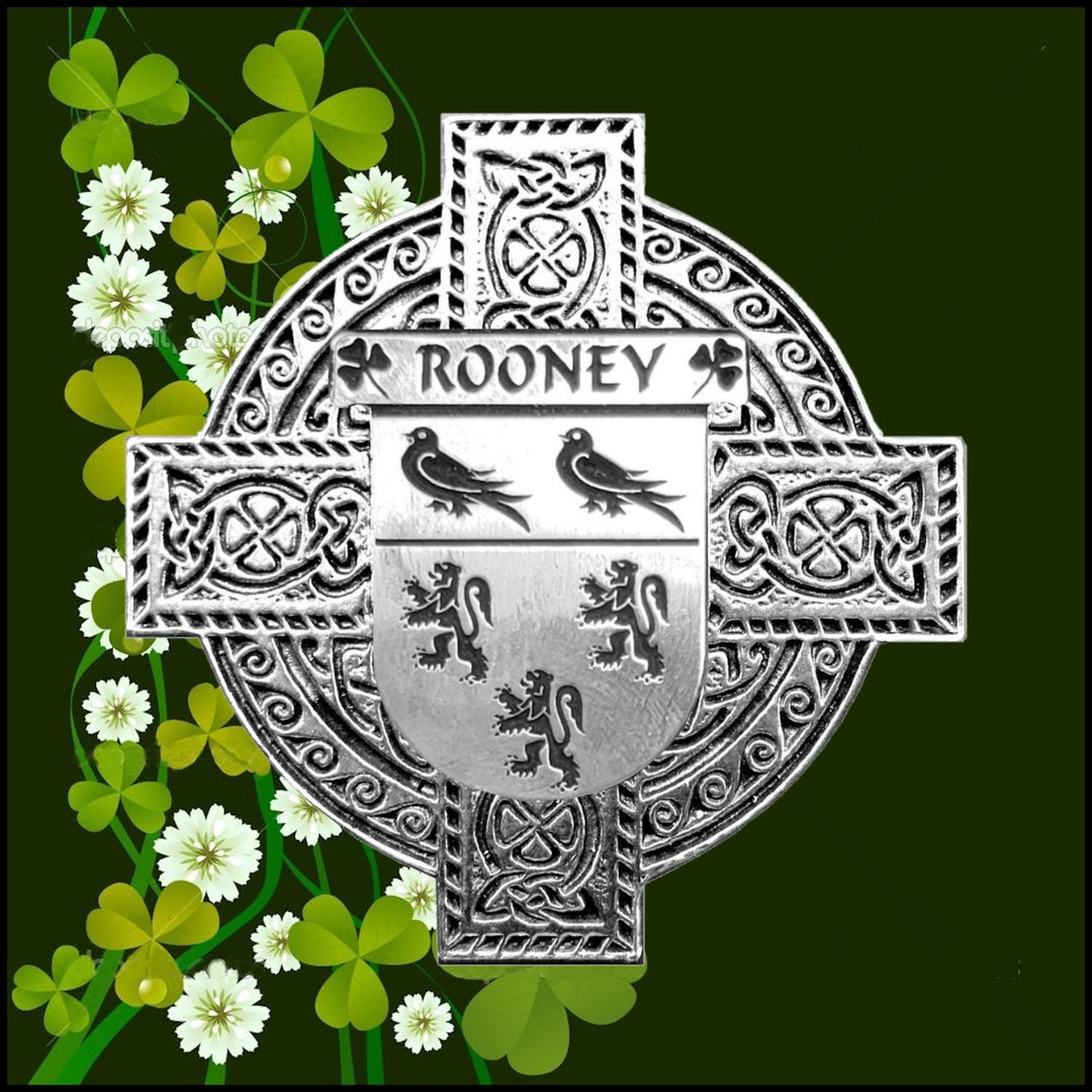 Rooney Irish Coat of Arms Celtic Cross Badge - Etsy