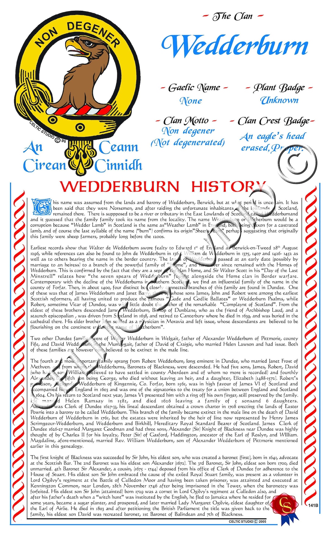 Wedderburn Scottish Clan History - Etsy