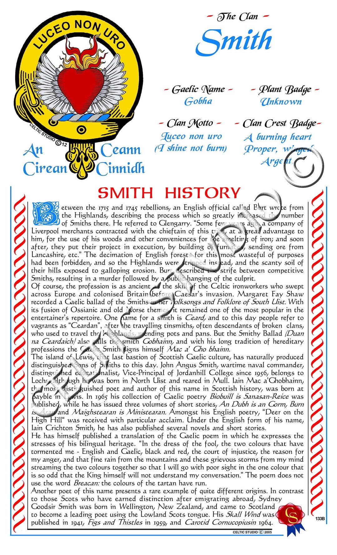 Smith Scottish Clan History - Etsy