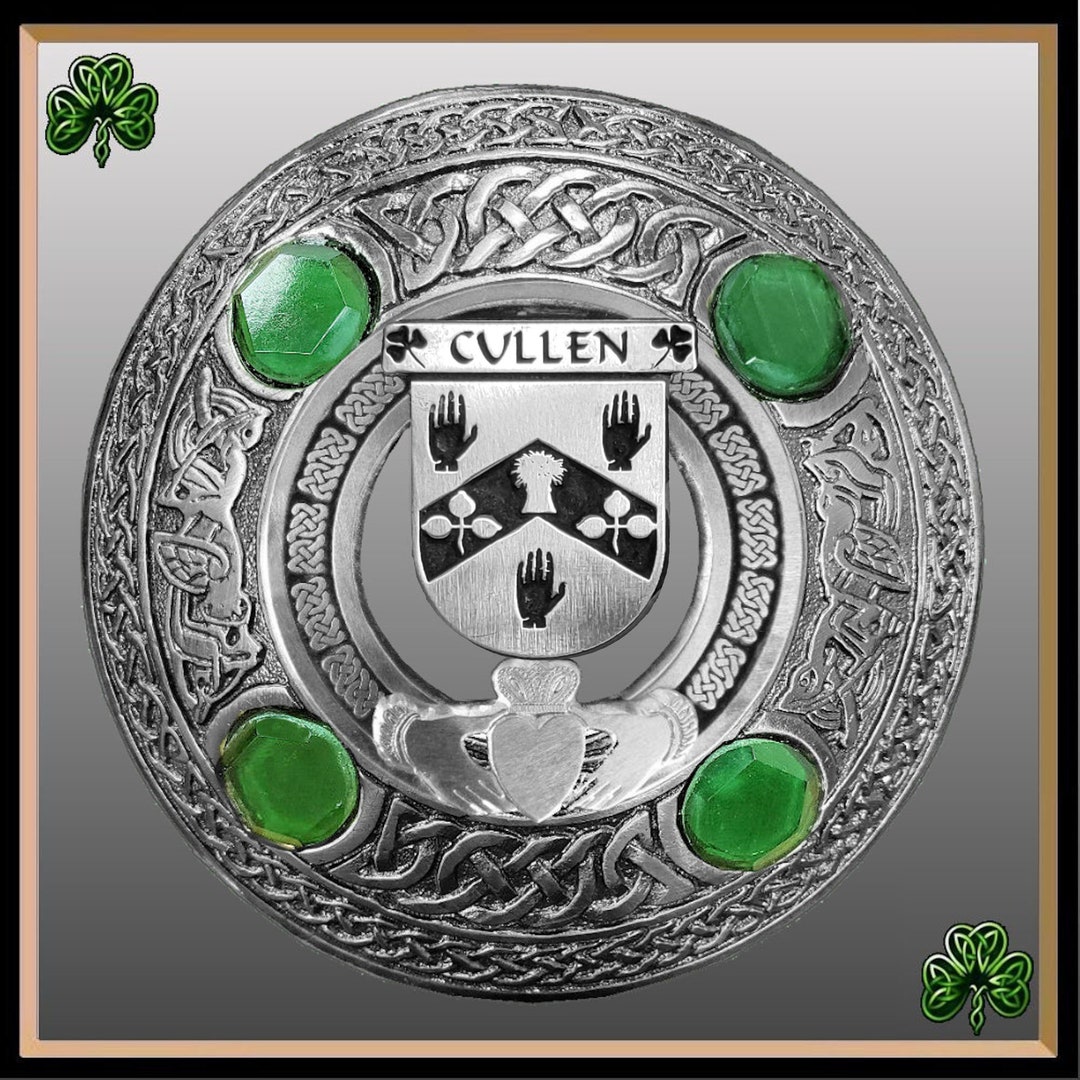 Cullen Irish Claddagh Coat of Arms Plaid Brooch ~ Emerald Stones - Etsy
