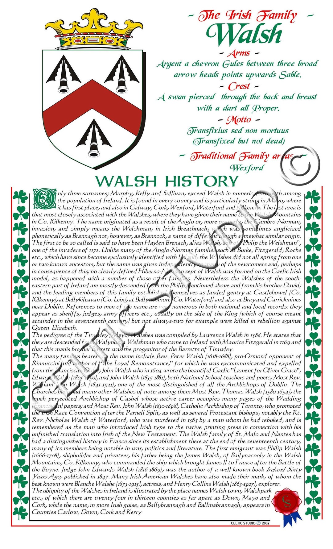 Walsh Irish Family History - Etsy