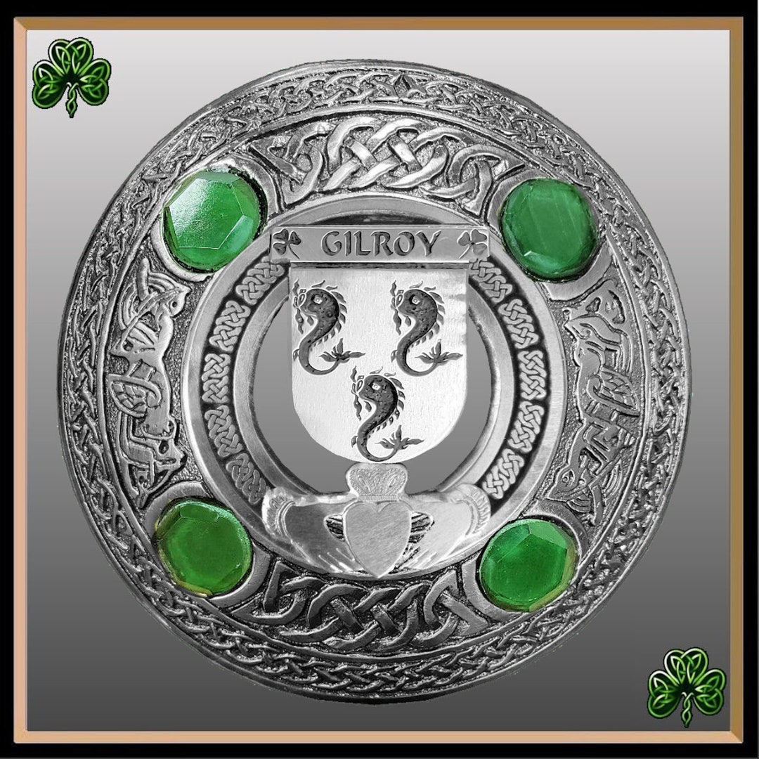 Gilroy Irish Claddagh Coat of Arms Plaid Brooch ~ Emerald Stones - Etsy