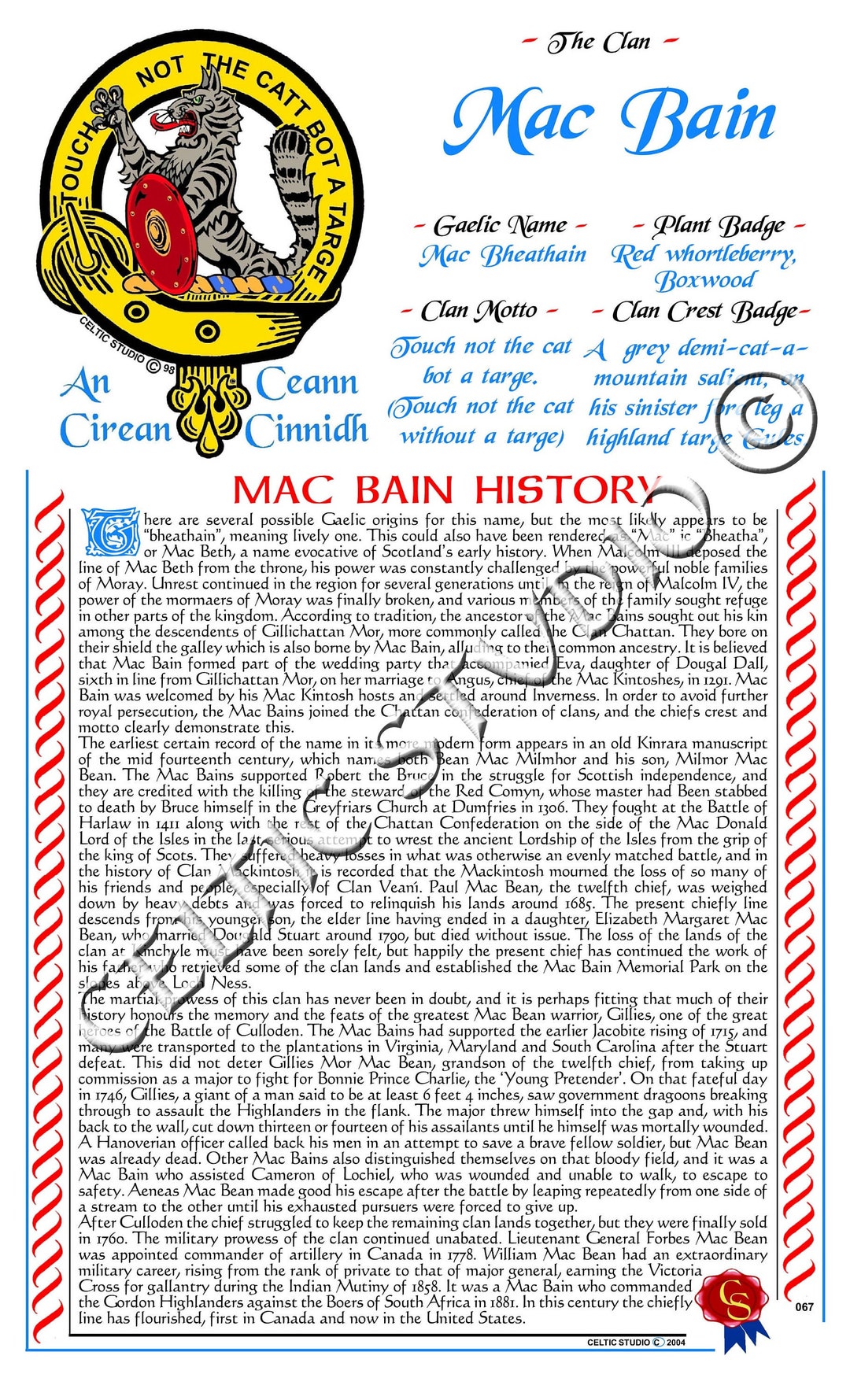 Macbain Scottish Clan History - Etsy