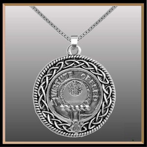 Leask Clan Crest Celtic Interlace Disk Pendant, Scottish Family Crest ...