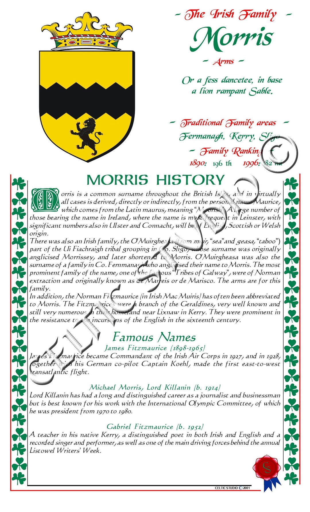 Morris Irish Family History - Etsy