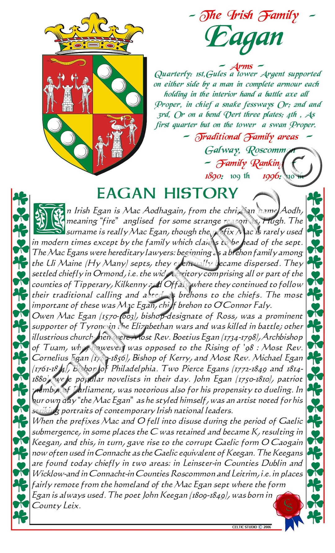 Eagan Irish Family History - Etsy