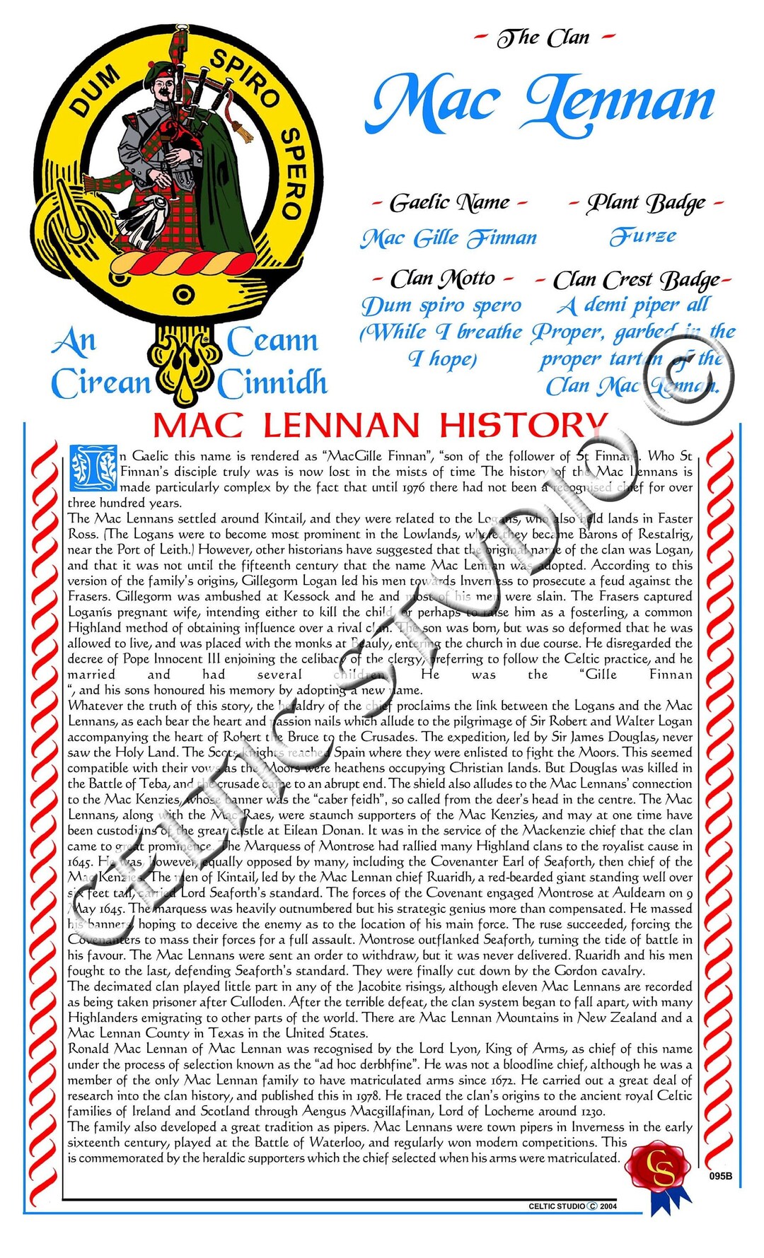 Maclennan Scottish Clan History - Etsy
