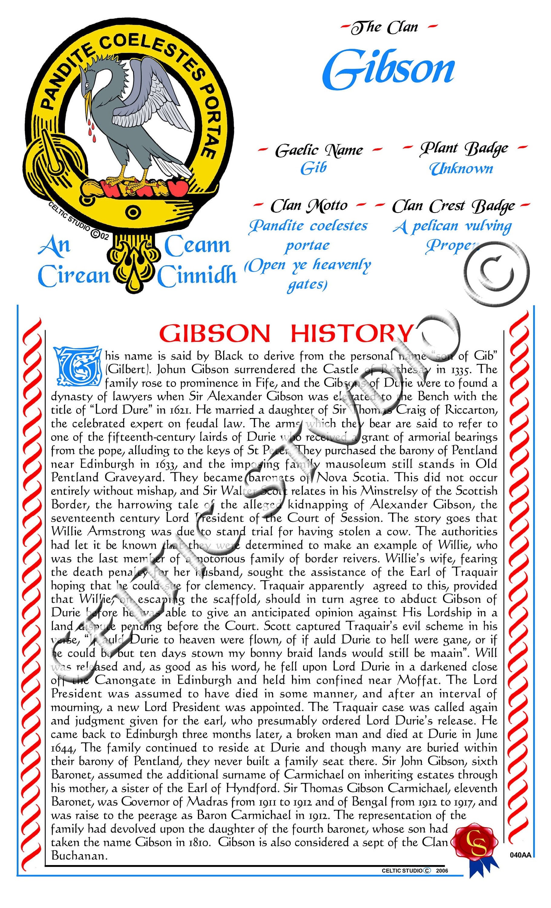 Gibson Scottish Clan History - Etsy