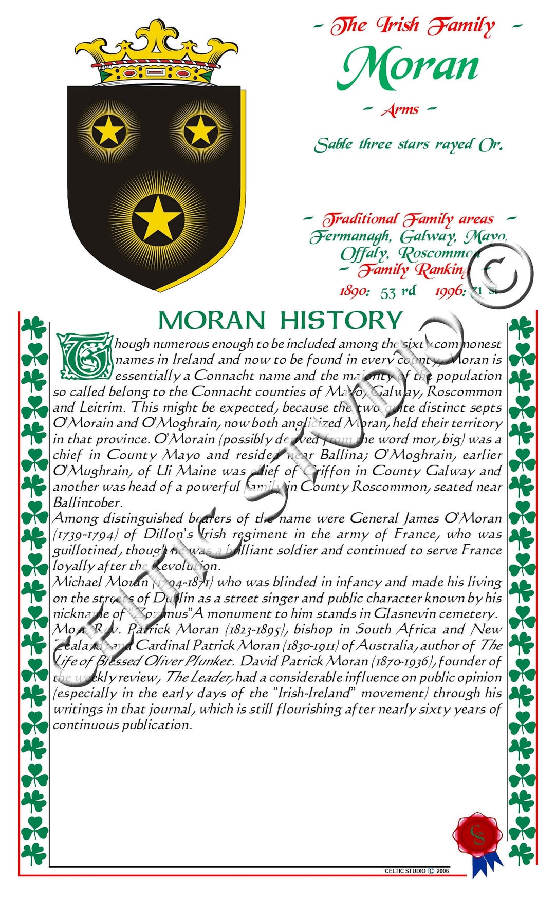 Moran Irish Family History - Etsy