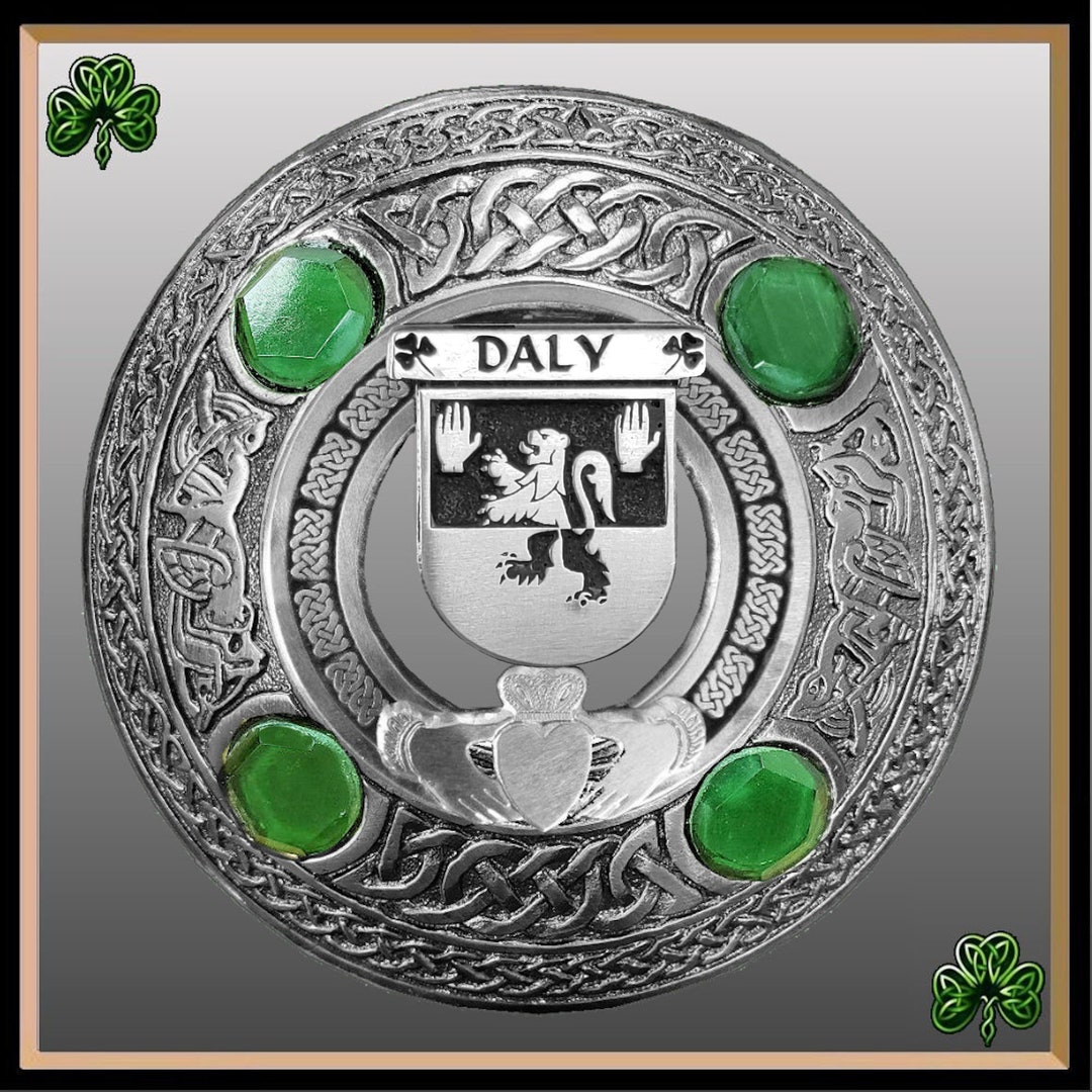 Daly Irish Claddagh Coat of Arms Plaid Brooch ~ Emerald Stones - Etsy