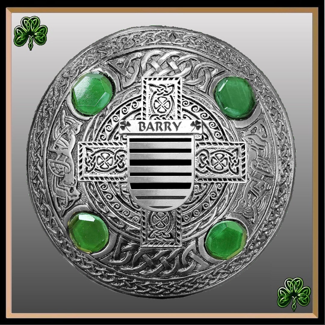 Barry Irish Coat of Arms Celtic Cross Plaid Brooch With Green Stones - Etsy