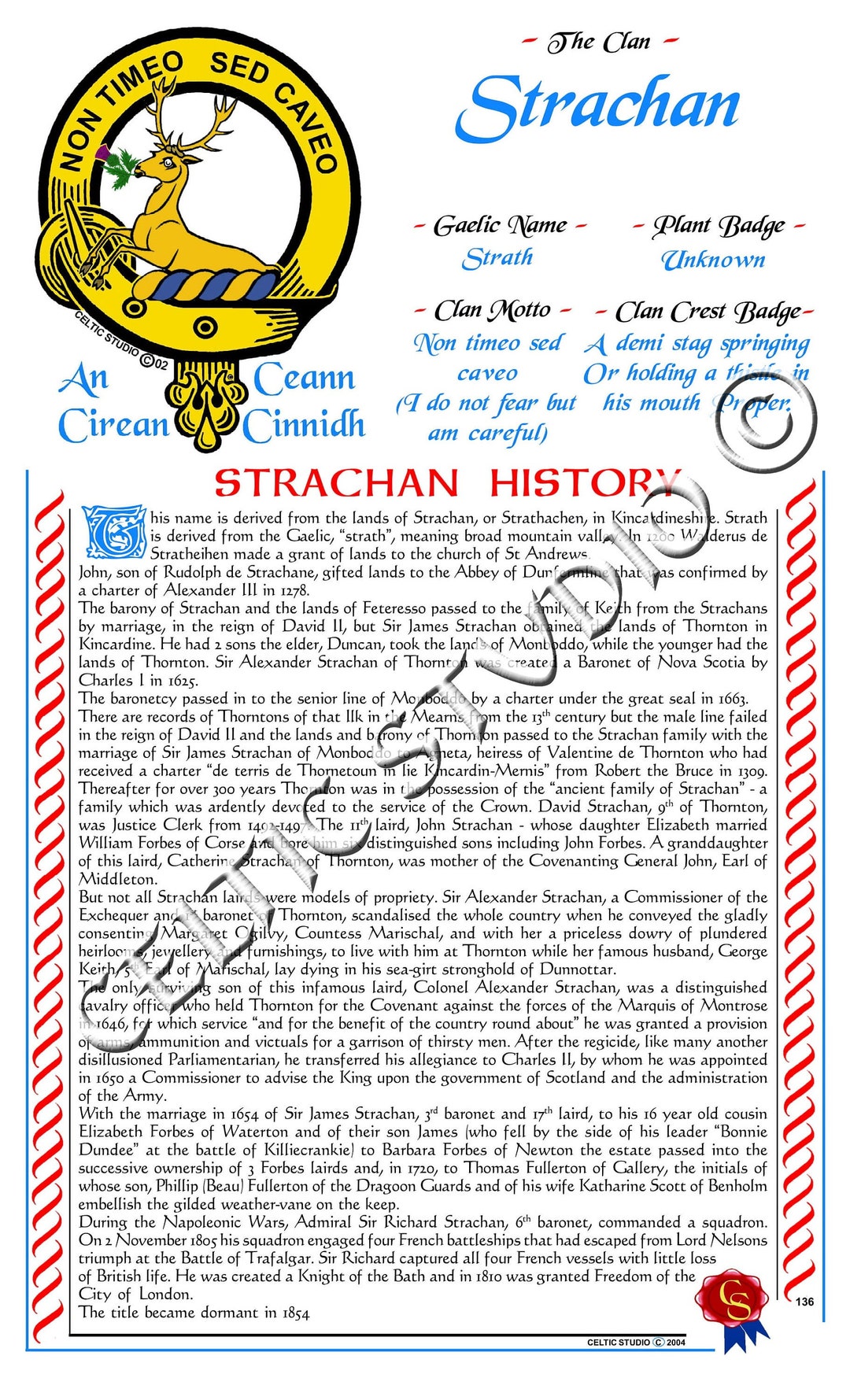 Strachan Scottish Clan History - Etsy