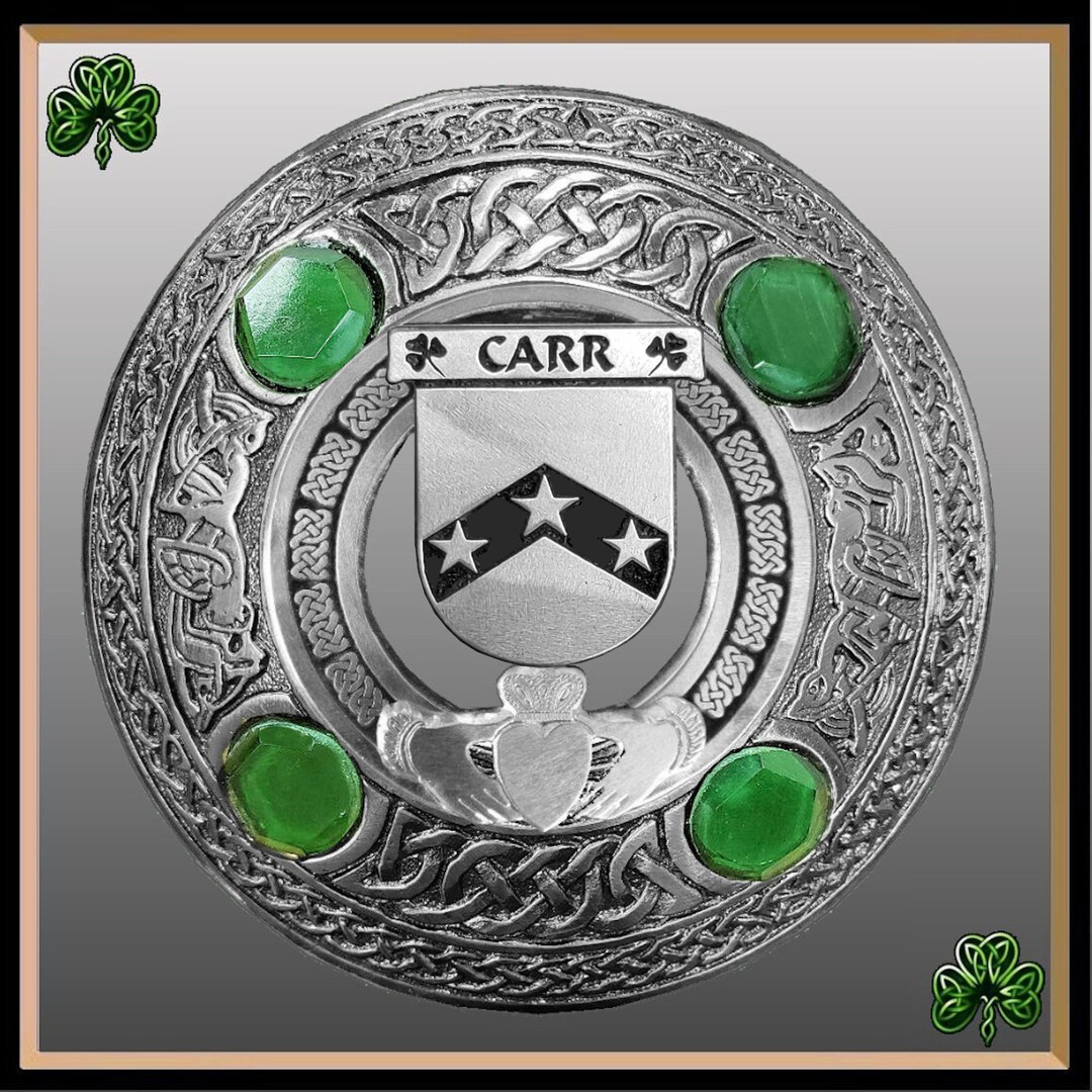 Carr Irish Claddagh Coat of Arms Plaid Brooch ~ Emerald Stones - Etsy