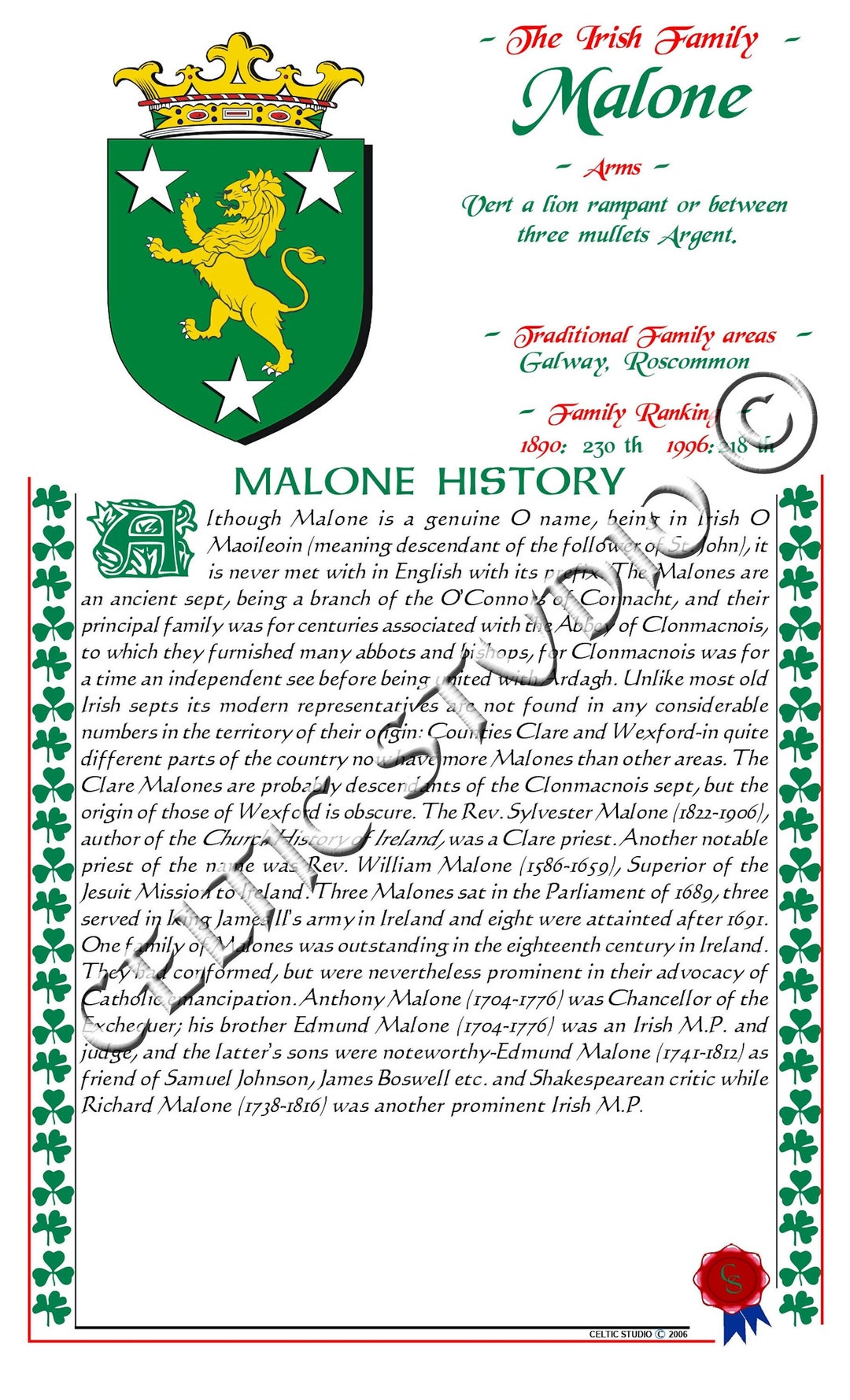 Malone Irish Family History - Etsy