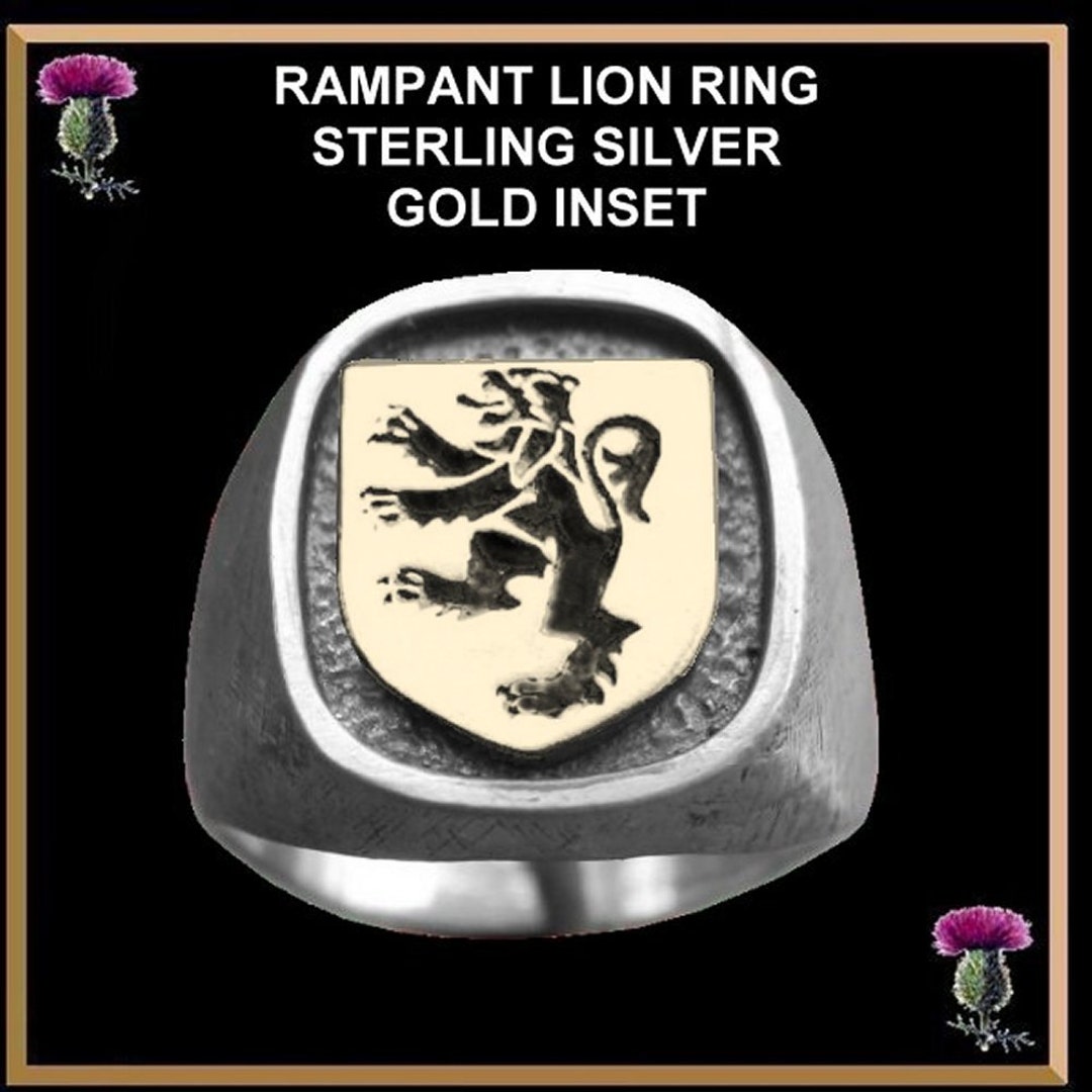 Scottish Rampant Lion Inset Ring Sterling Silver /10K Gold - Etsy
