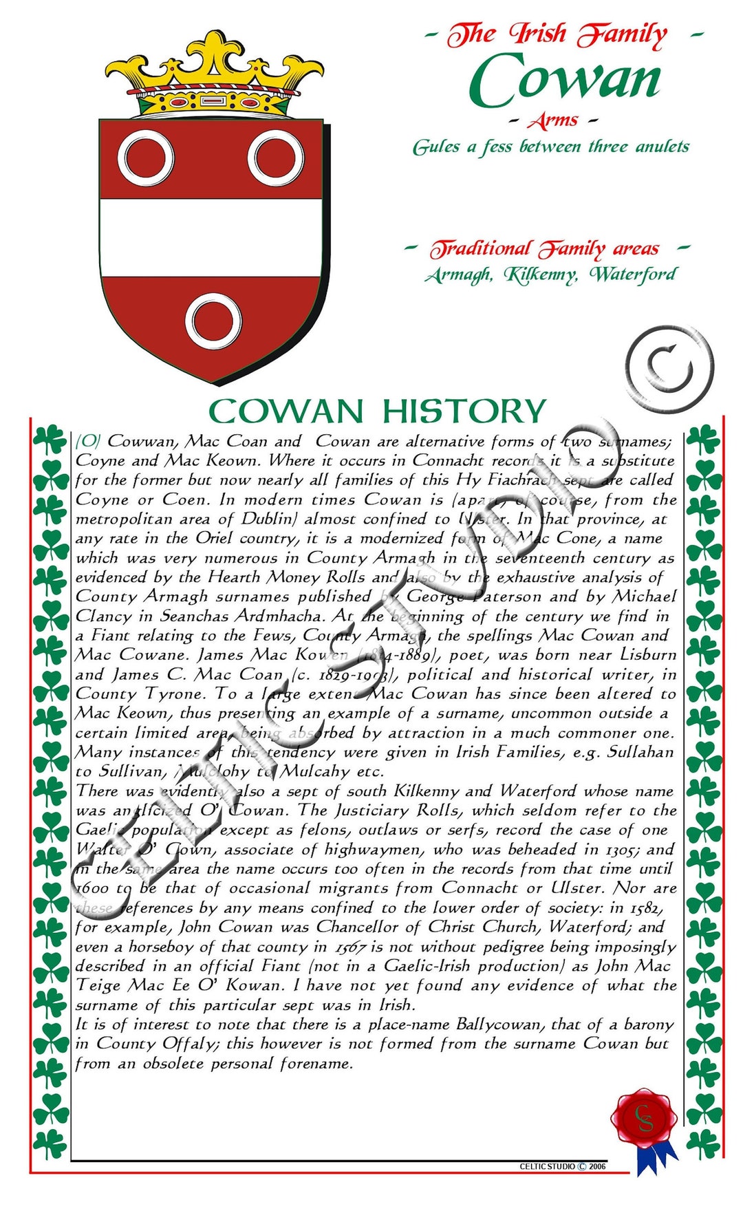 Cowan Irish Family History - Etsy