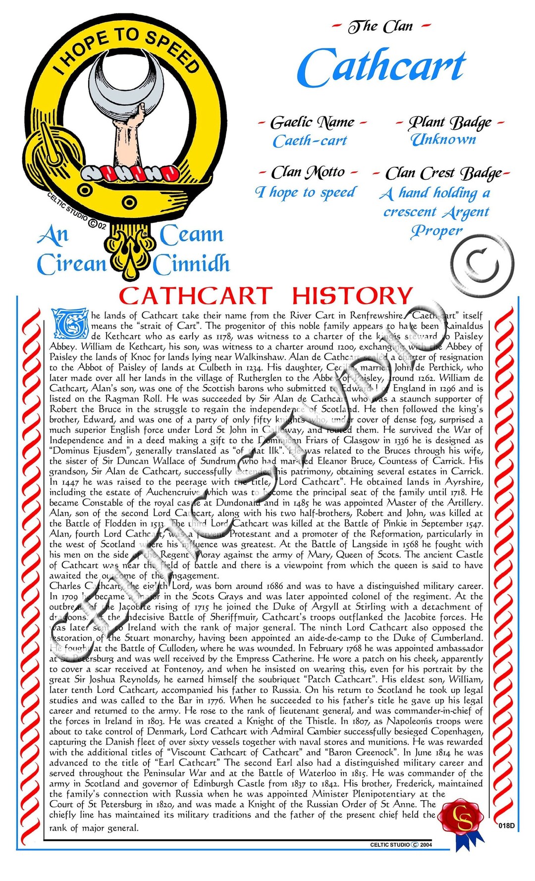 Cathcart Scottish Clan History - Etsy
