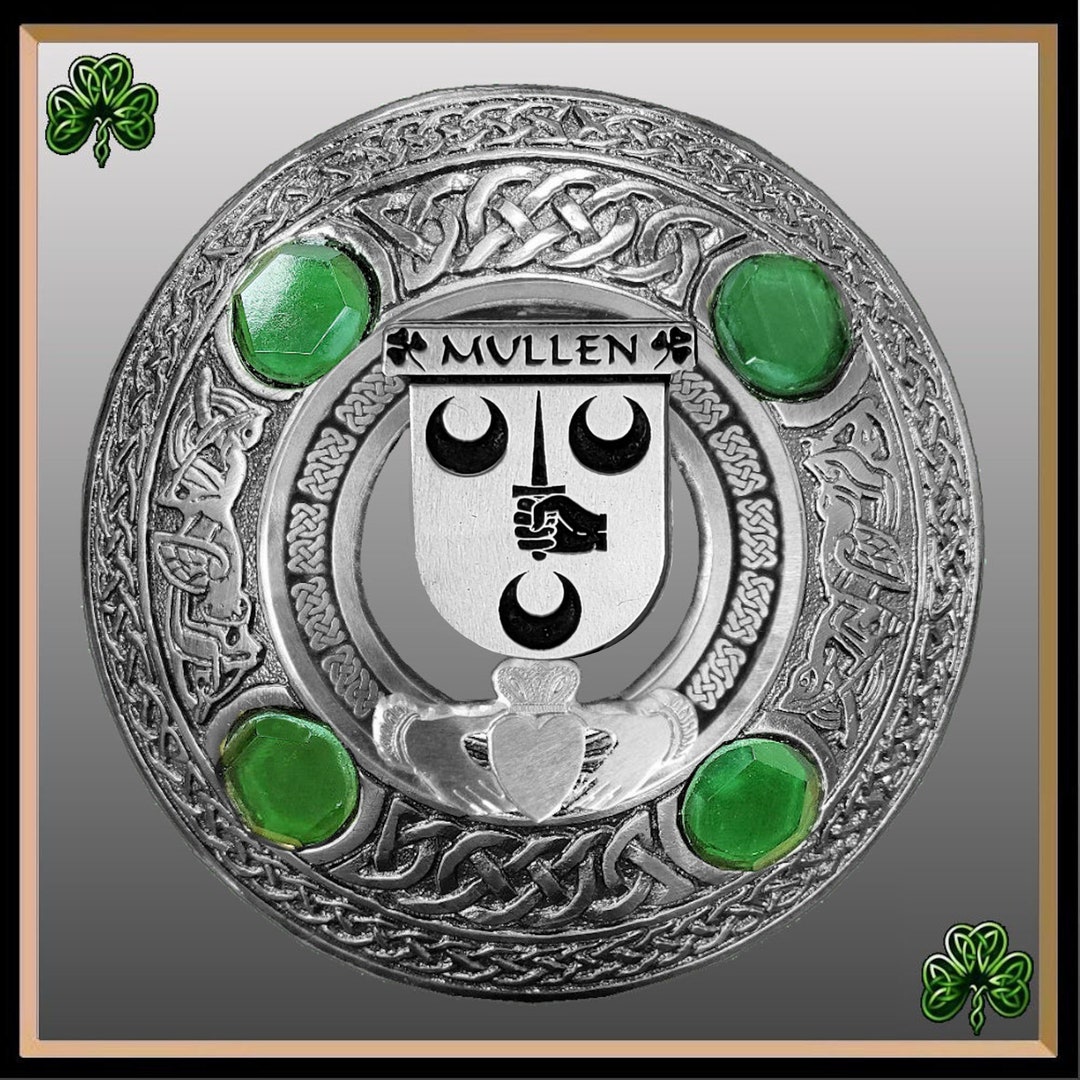 Mullen Irish Claddagh Coat of Arms Plaid Brooch ~ Emerald Stones - Etsy