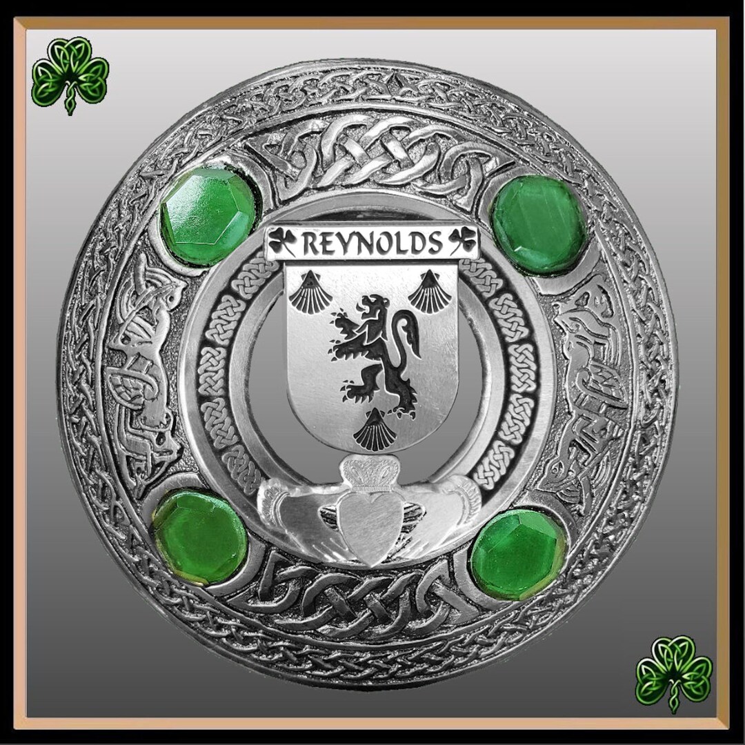 Reynolds Irish Claddagh Coat of Arms Plaid Brooch ~ Emerald Stones - Etsy