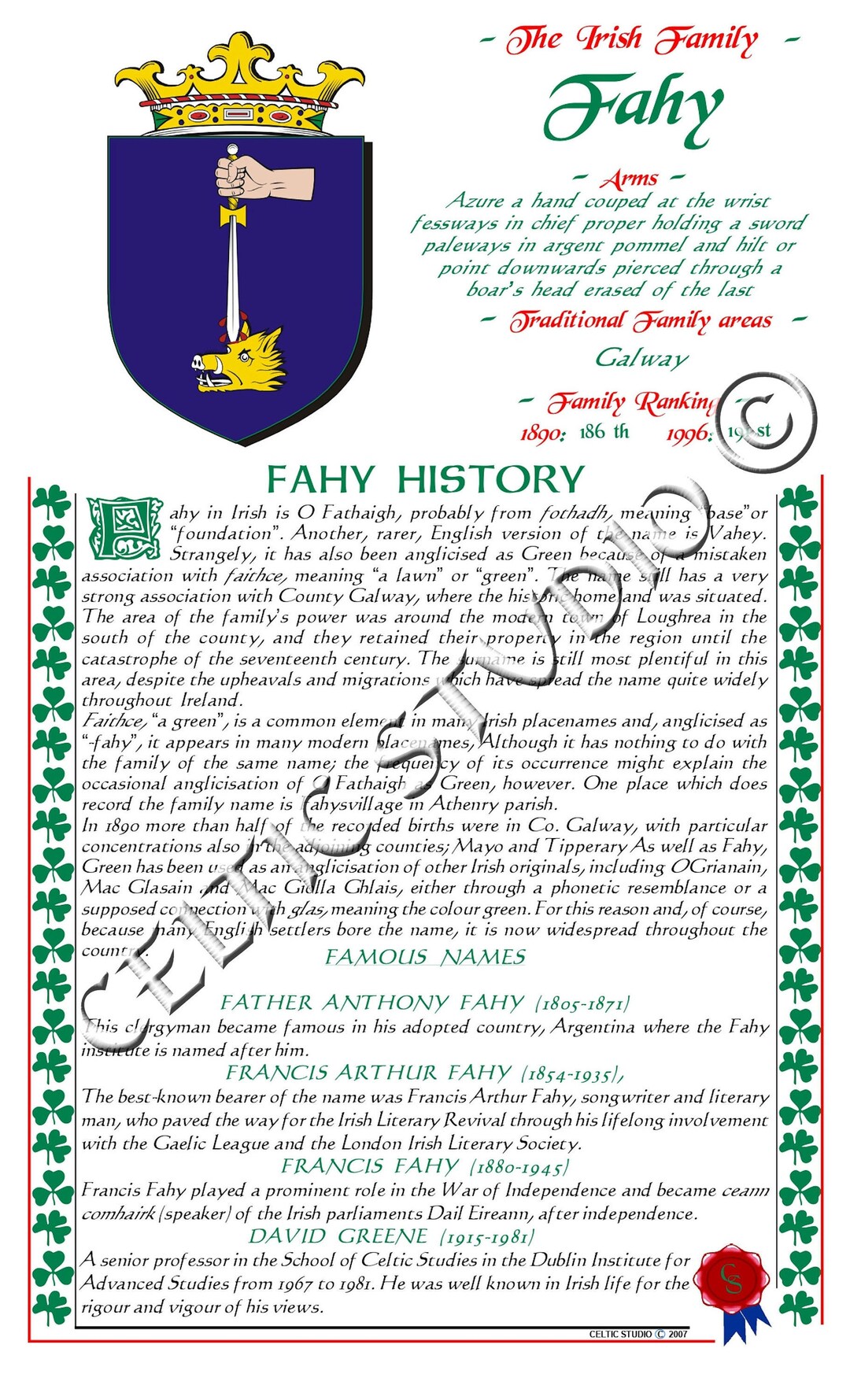 Fahy Irish Family History - Etsy