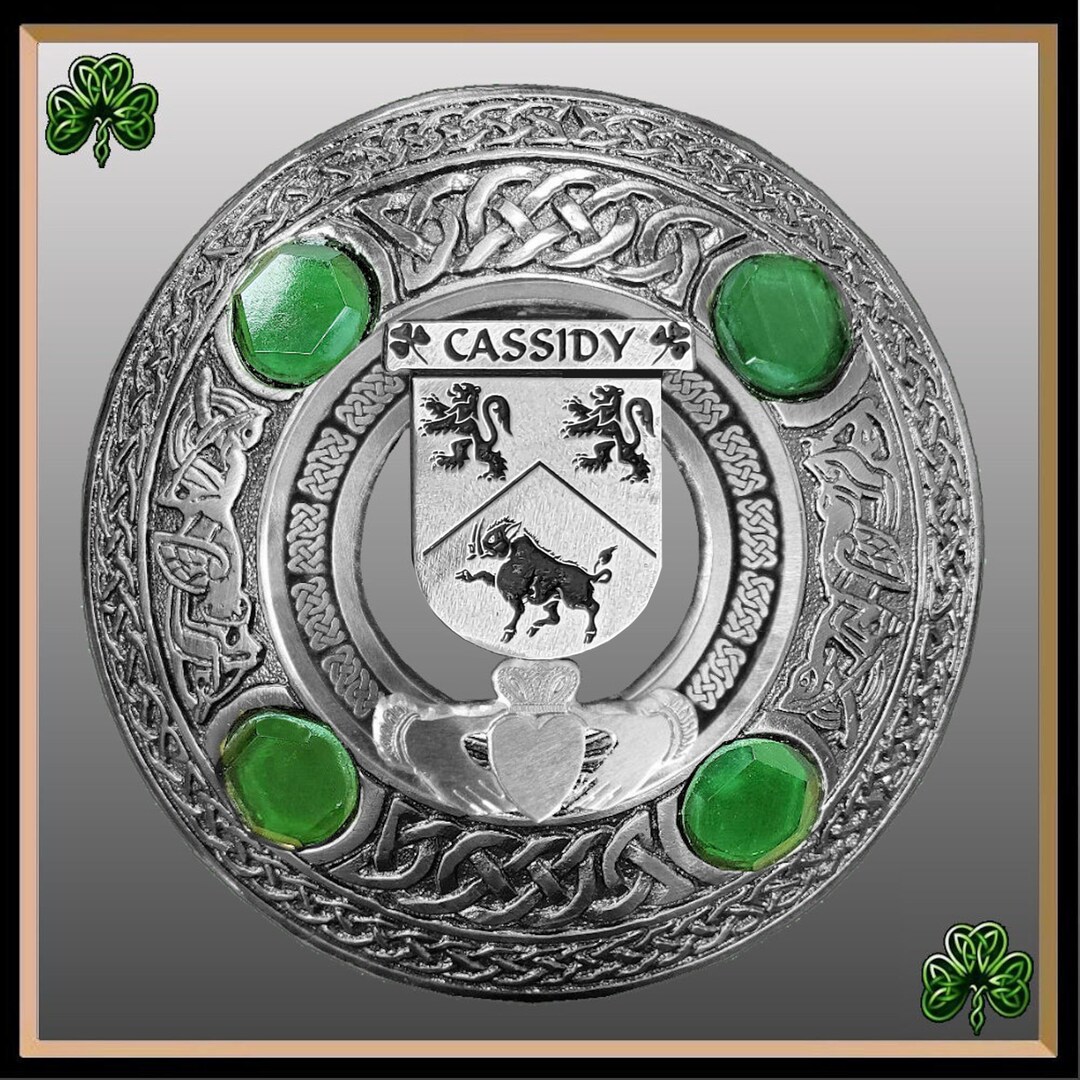 Cassidy Irish Claddagh Coat of Arms Plaid Brooch ~ Emerald Stones - Etsy